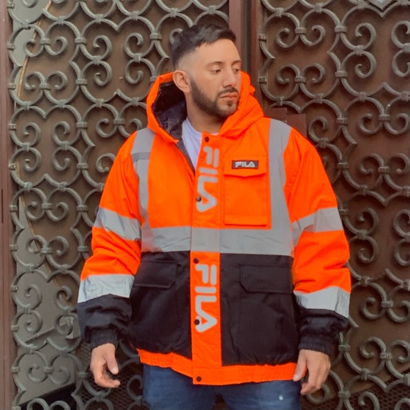 Fila | Jackets & Coats | Mens Fila Bright Orange High Visibility Hooded ...